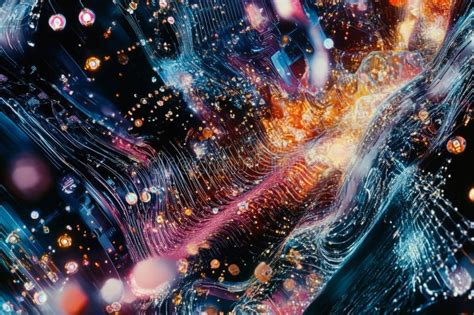 Abstract Futuristic Representation Quantum Computing Featuring Glowing 3d Data Clusters Stock