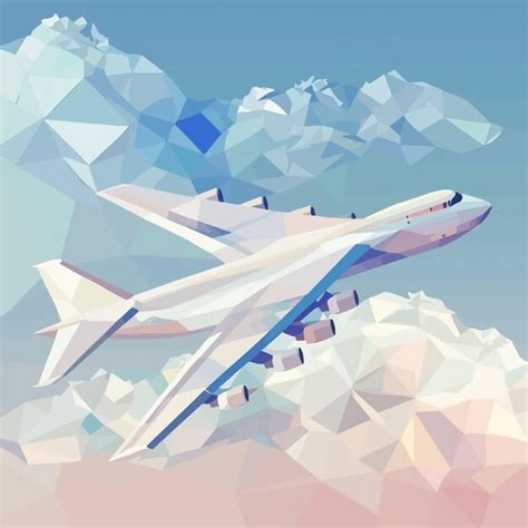 Premium Vector Lowpolygonplaneintheskywithcloudsvector