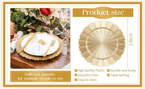 Mifoci 50 Pcs Champagne Gold Charger Plates Bulk 13 Inch