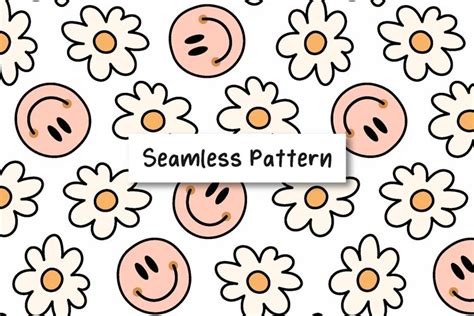 Happy Face Pattern Retro Daisy Seamless Pattern Smile Face