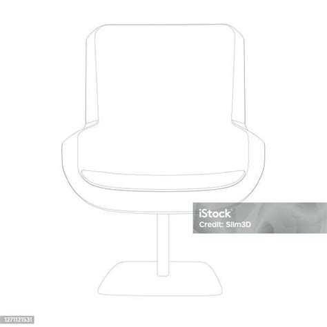 흰색 배경에 고립 된 검은 색 라인에서 편안한 의자의 윤곽 전면 보기입니다 벡터 일러스트레이션 가구에 대한 스톡 벡터 아트 및