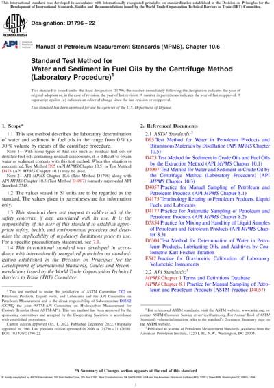 Astm D1796 22 Standard Test Method For Water And Sediment In Fuel Oils By The Centrifuge