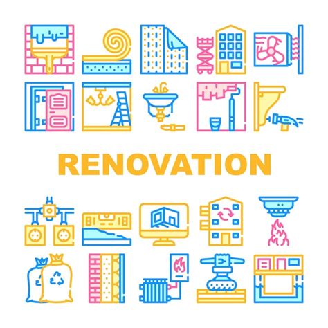Home Renovatie Reparatie Collectie Pictogrammen Set Vector Behang En
