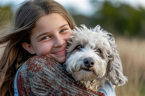 Premium Photo Teenage Girl Hugging Her Lovely Dog