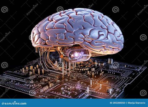 Human Brain And Artificial Intelligence Concept Big Data Processing Computer Motherboard