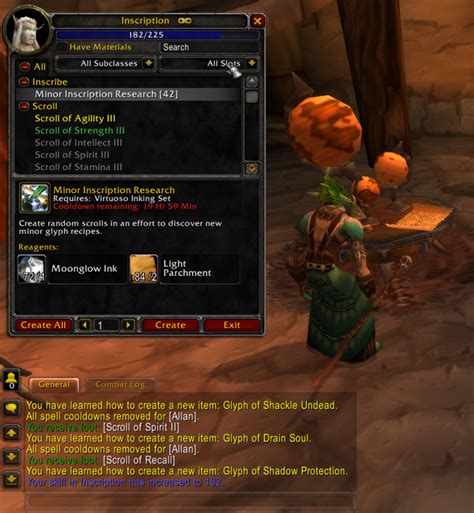 Inscription Skill Up With Grey Minor Inscription Research Issue