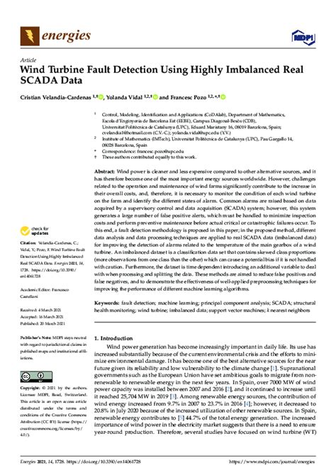 Pdf Wind Turbine Fault Detection Using Highly Imbalanced Real Scada Data
