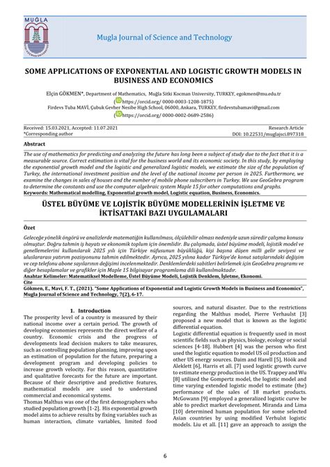 PDF SOME APPLICATIONS OF EXPONENTIAL AND LOGISTIC GROWTH MODELS IN BUSINESS AND ECONOMICS