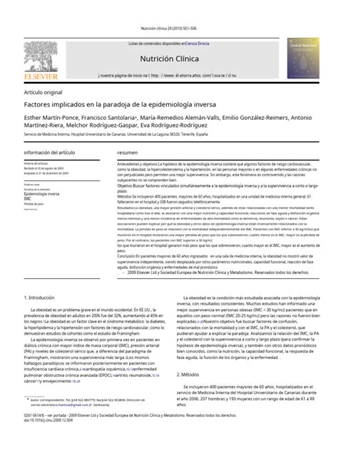 Factors Involved In The Paradox Of Reverse Epidemiology Oc Es Pdf Obesidad Índice De Masa