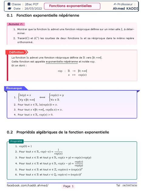 Cours Fonction Exponentielle Download Free Pdf Fonction Mathématiques Asymptote