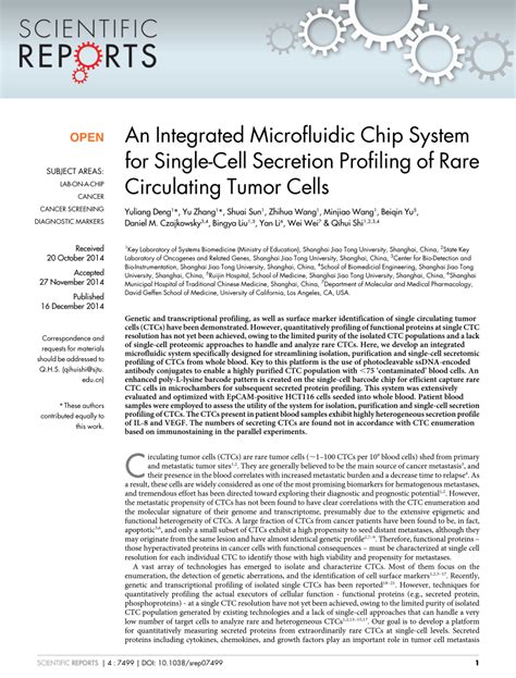 Pdf An Integrated Microfluidic Chip System For Single Cell Secretion Profiling Of Rare