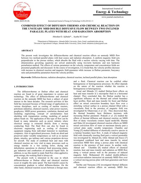 Pdf Combined Effect Of Diffusion Thermo And Chemical Reaction On The Unsteady Mhd Double