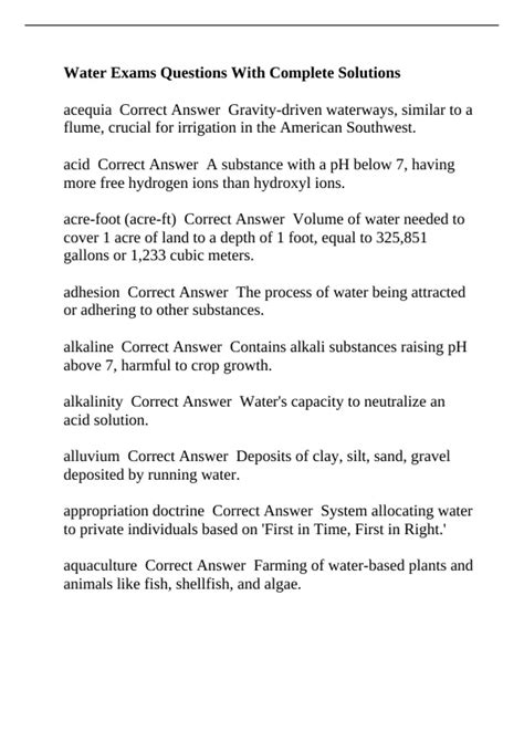 Water Exams Questions With Complete Solutions Water Stuvia Us