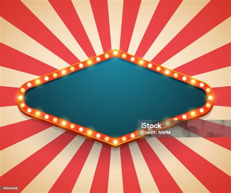 가벼운 프레임 빛나는 복고풍 광고 판 카지노 포스터 빈티지 스타일입니다 벡터 일러스트 레이 션 배경 주제에 대한 스톡 벡터 아트 및 기타 이미지 Istock