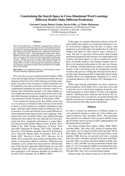 Pdf Constraining The Search Space In Cross Situational Word Learning Different Models Make