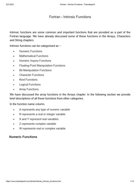Fortran Intrinsic Functions Tutorialspoint Pdf Trigonometric