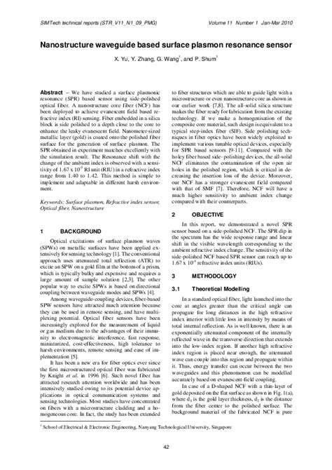 Pdf Nanostructure Waveguide Based Surface Plasmon Resonance Sensor