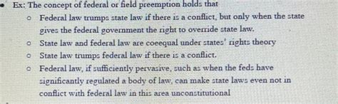 Solved Ex The Concept Of Federal Or Field Preemption Holds