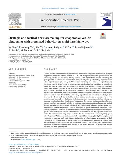 Pdf Strategic And Tactical Decision Making For Cooperative Vehicle