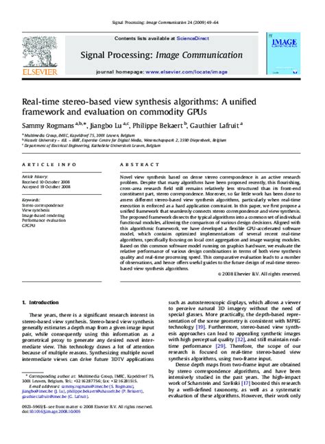Pdf Real Time Stereo Based View Synthesis Algorithms A Unified Framework And Evaluation On