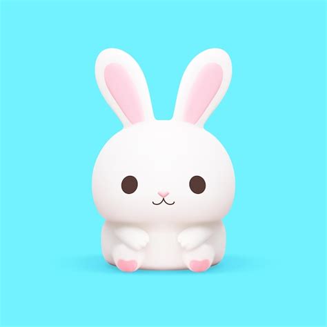 귀여운 흰색 아기 토끼 재미있는 부활절 마스코트 카와이 캐릭터 3d 아이콘 현실적인 벡터 일러스트 프리미엄 벡터