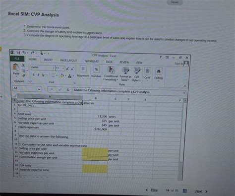 Solved Xcel SIM CVP Analysis Determine The Break Even Chegg Com