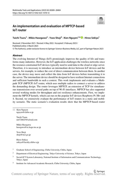 An Implementation And Evaluation Of Mptcp Based Iot Router Request Pdf
