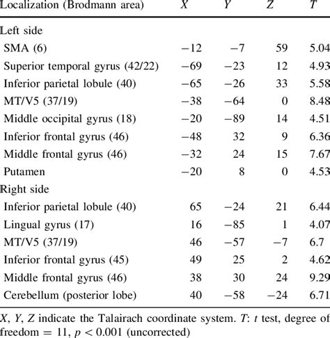 Brain Areas Activated In Fmri During The Hand Image Rest Stimulus Download Table