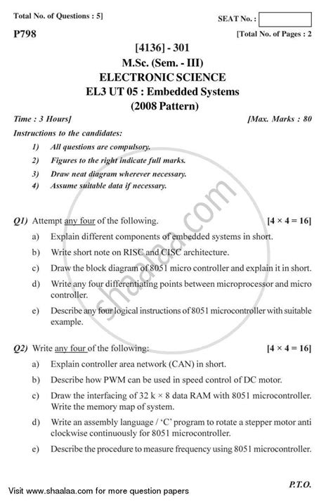Embedded Systems 2012 2013 M Sc Electronics Semester 3 Question Paper With PDF Download