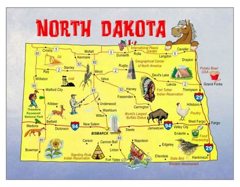 Detailed Travel Illustrated Map Of North Dakota State North Dakota