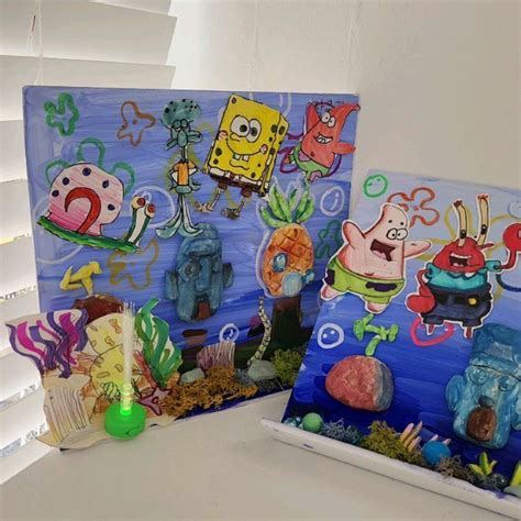 바나아트 미술학원s Instagram Post “네모바지 스폰지밥 보글보글 스폰지밥 🎶🎵 비키니시티 만들기👍생각보다 활동량이 많아 2주수업했어요😂😂 지점토부조 바나반