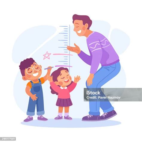 남자 부모 와 아들 와 딸 측정 에서 집 활동 벡터 일러스트 레이 션 가정 생활에 대한 스톡 벡터 아트 및 기타 이미지 Istock