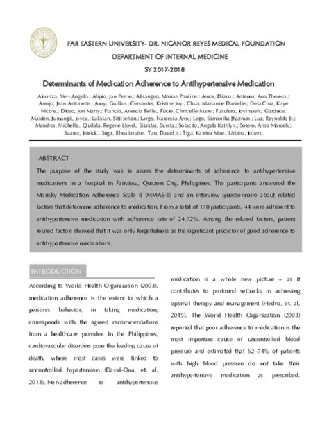 Pdf Determinants Of Medication Adherence To Antihypertensive Medication