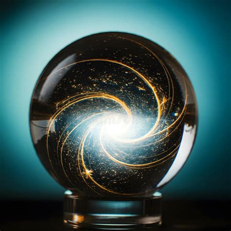 Close Up Of Cosmic Swirl Inside Glass Sphere With Galaxy Effect Glowing Stars And Abstract