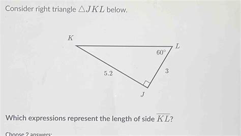 solved consider right triangle jkl below which expressions represent