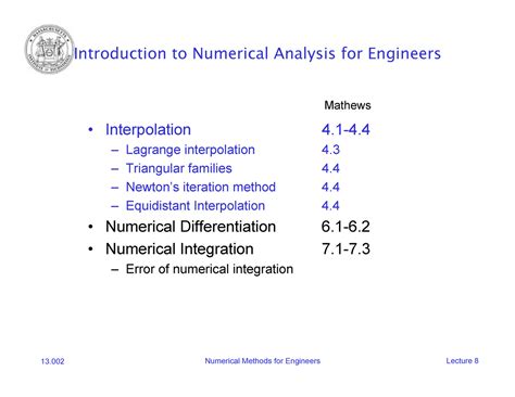 Lect 8 Numerical Analysis Numerical Methods For Engineers Lecture 8 Introduction To