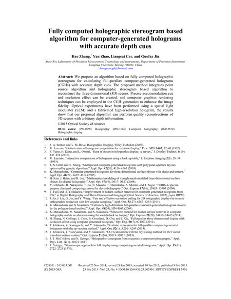 pdf fully computed holographic stereogram based algorithm for