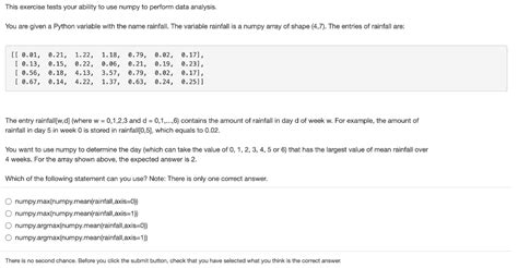Solved This Exercise Tests Your Ability To Use Numpy To Chegg