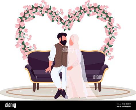 Married Couple Pose At Romantic Place Semi Flat Color Vector Characters