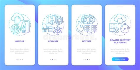 Types Of Disaster Recovery Blue Gradient Onboarding Mobile App Screen Stock Vector