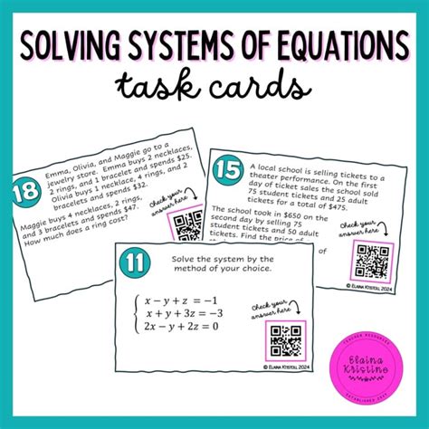 Solving Systems Of Linear Equations Task Cards TPT
