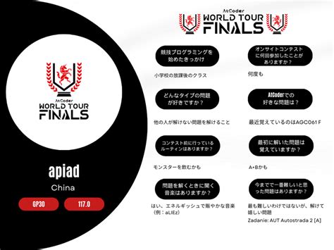 Atcoder World Tour Finals 2024 参加者プロフィール Atcoderinfo