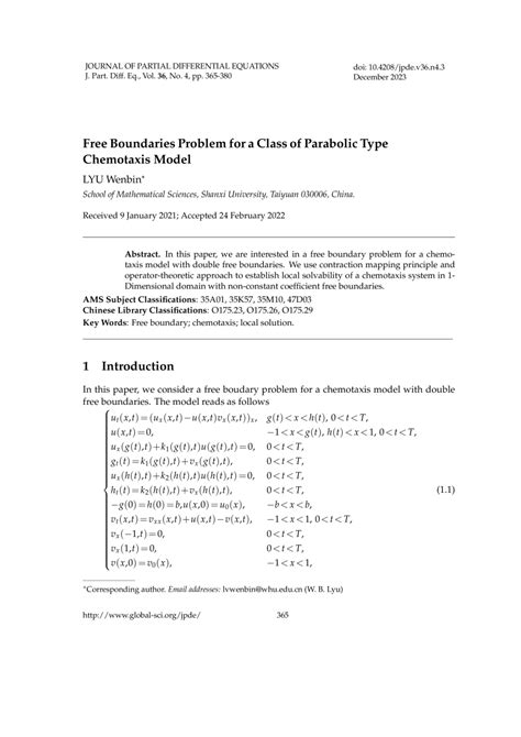 Global Science Press Free Boundaries Problem For A Class Of Parabolic Type Chemotaxis Model