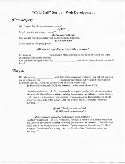 Telemarketing Script Michael Leonard And Company