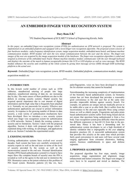 An Embedded Finger Vein Recognition System Pdf