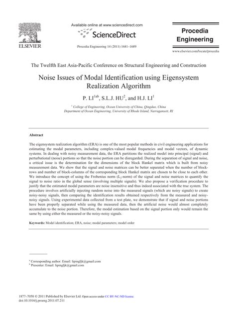 Pdf Noise Issues Of Modal Identification Using Eigensystem