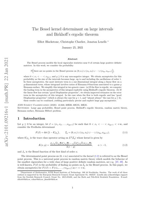 Pdf The Bessel Kernel Determinant On Large Intervals And Birkhoffs Ergodic Theorem