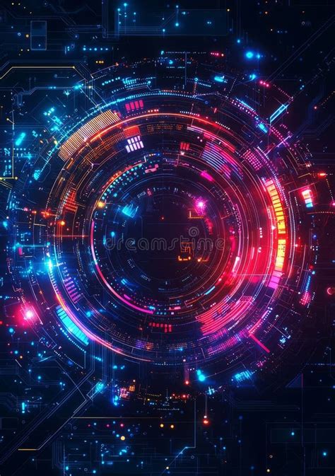 Abstract Tech Background With Neon Lit Circuit Boards Wires And Microchips Set Against A Dark