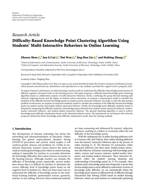 Pdf Difficulty Based Knowledge Point Clustering Algorithm Using