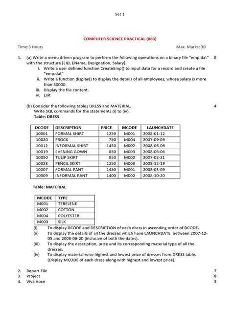 Computer Science Practical Exam 2025 Pdf Dress